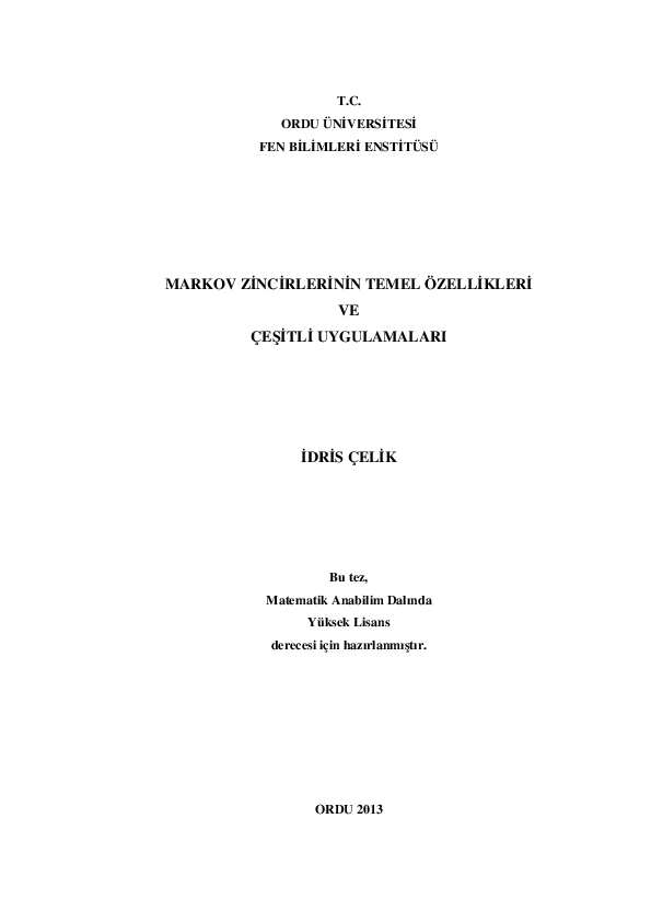 (PDF) Markov Zincirlerinin Temel Özellikleri ve Çeşitli Uygulamaları