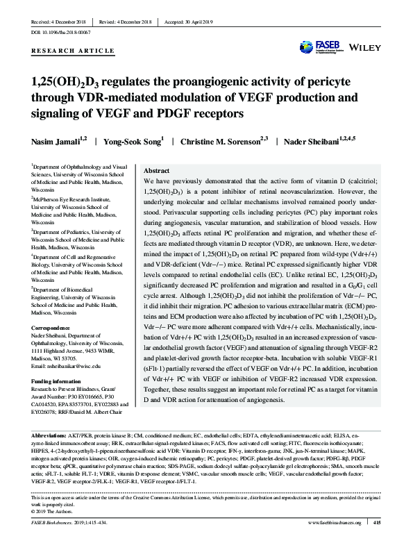 (PDF) 1,25(OH) 2 D 3 regulates the proangiogenic activity of pericyte ...