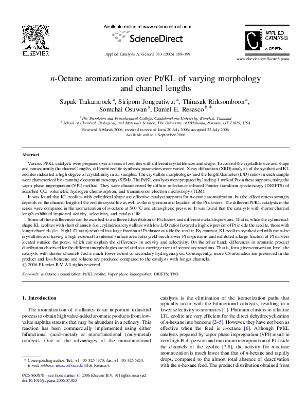 (PDF) n-Octane aromatization over Pt/KL of varying morphology and ...