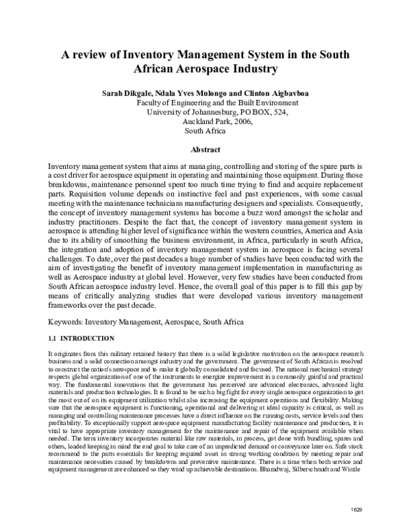 (PDF) A review of Inventory Management System in the South African ...