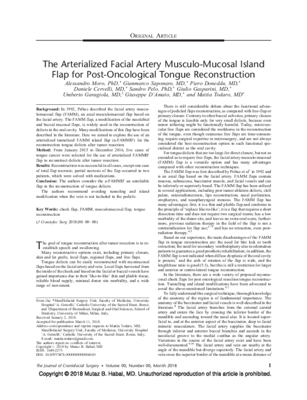 (PDF) The Arterialized Facial Artery Musculo-Mucosal Island Flap for ...