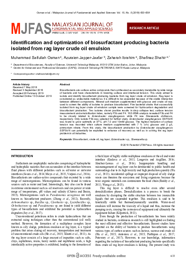 (PDF) Identification and optimization of biosurfactant producing ...