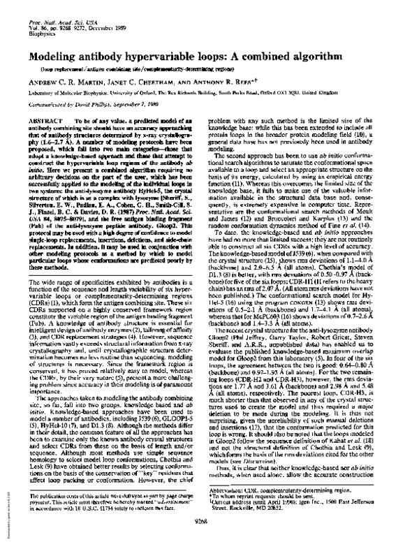 (PDF) Modeling antibody hypervariable loops: a combined algorithm