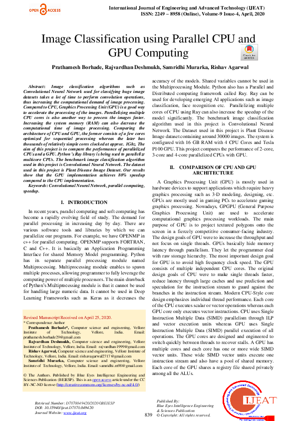 Pdf Image Classification Using Parallel Cpu And Gpu Computing 6341