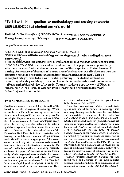 (PDF) Tell it as it is'?qualitative methodology and nursing research: understanding the student ...