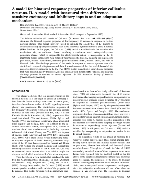 (PDF) A model for binaural response properties of inferior colliculus ...