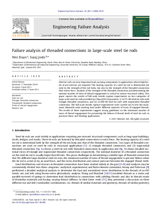 (PDF) Failure analysis of threaded connections in large-scale steel tie ...