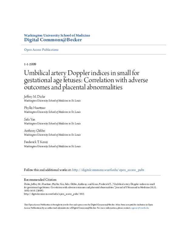 (PDF) Umbilical Artery Doppler Indices in Small for Gestational Age Fetuses