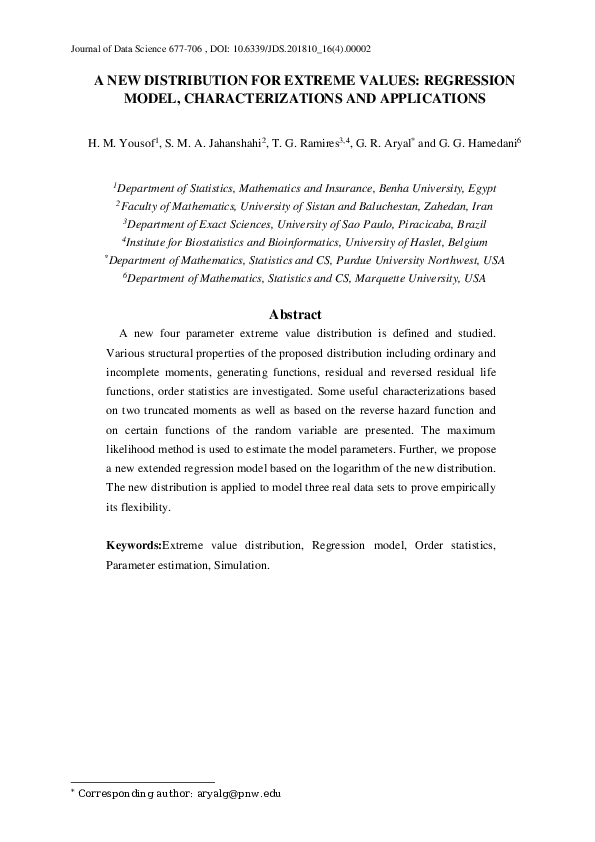 (PDF) A New Distribution for Extreme Values: Regression Model, Characterizations and Applications.