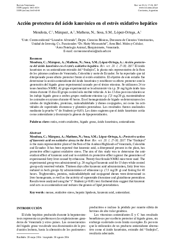 (PDF) Acción protectora del ácido kaurénico en el estrés oxidativo hepático