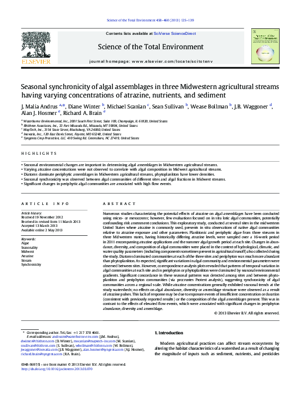 (PDF) Seasonal synchronicity of algal assemblages in three Midwestern ...