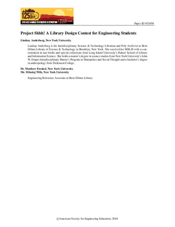 (PDF) Project Shhh! A Library Design Contest for Engineering Students