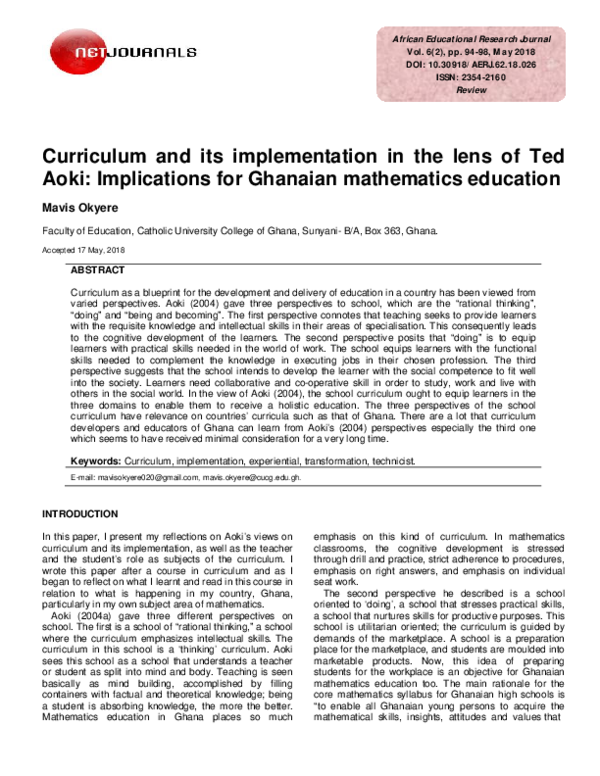 (PDF) Curriculum and Its Implementation in the Lens of Ted Aoki ...