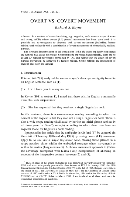 (PDF) Overt vs. Covert Movements