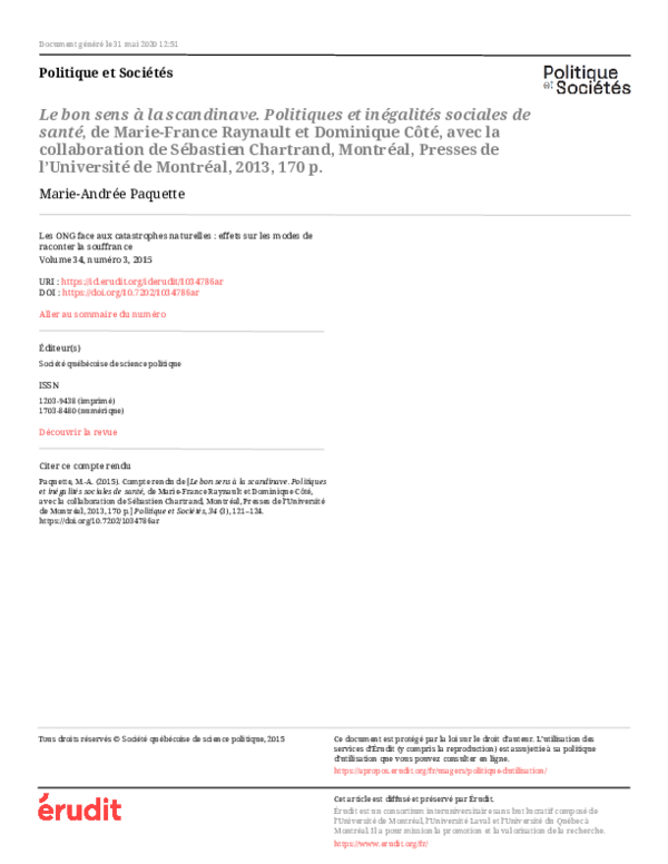 (PDF) Le bon sens à la scandinave. Politiques et inégalités sociales de ...