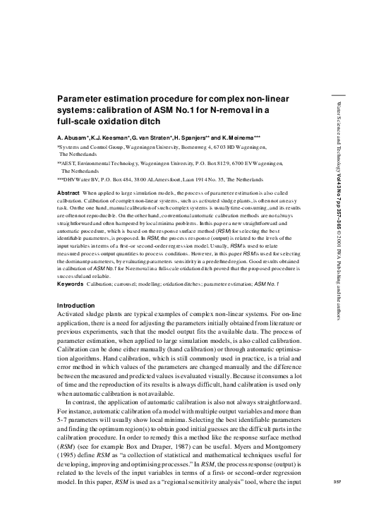 Pdf Parameter Estimation Procedure For Complex Non Linear Systems Calibration Of Asm No 1 For