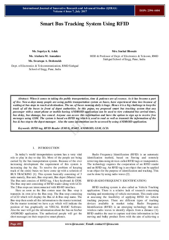 (PDF) Smart Bus Tracking System Using RFID