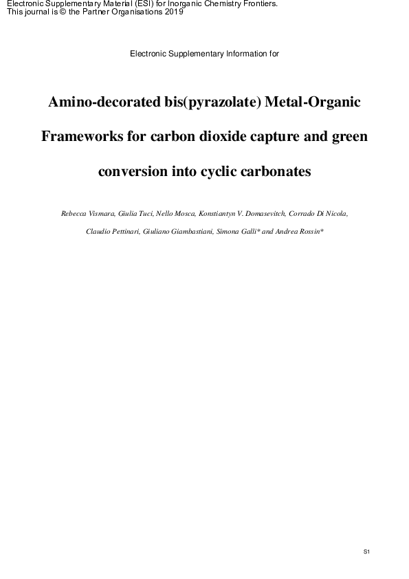 (PDF) Amino-decorated bis(pyrazolate) Metal-Organic Frameworks for ...