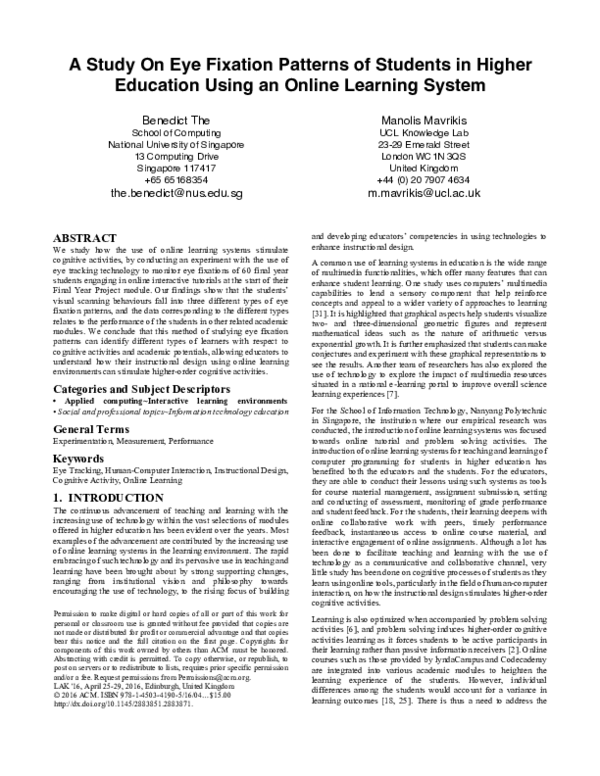 (PDF) A study on eye fixation patterns of students in higher education ...