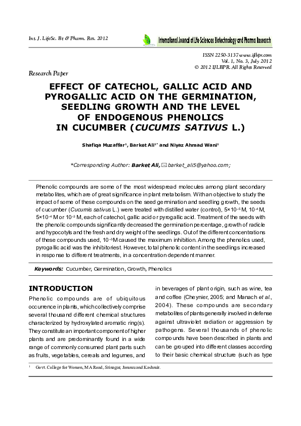 (PDF) Effect of Catechol , Gallic Acid and Pyrogallic Acid on the ...