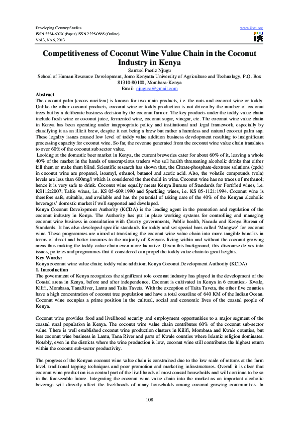 (PDF) Competitiveness of Coconut Wine Value Chain in the Coconut ...