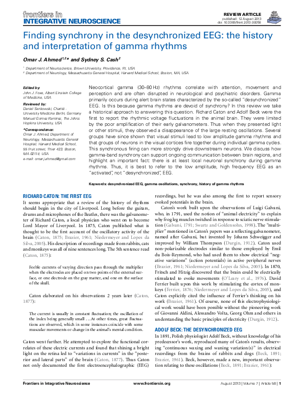 (PDF) Finding synchrony in the desynchronized EEG: the history and ...