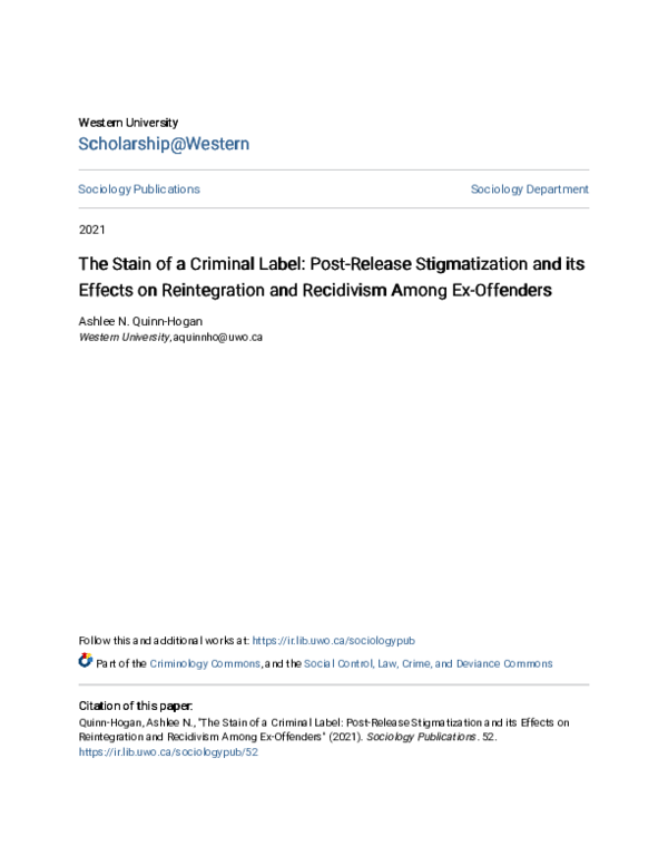 (PDF) The Stain of a Criminal Label Post Release Stigmatization and Its ...