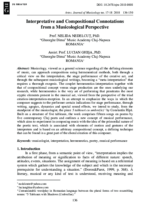 (PDF) Interpretative and Compositional Connotations from a ...