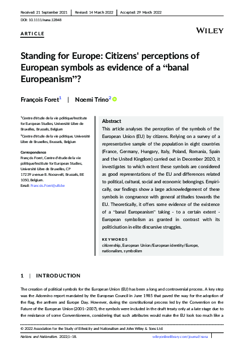 (PDF) Standing for Europe: Citizens' perceptions of European symbols as ...