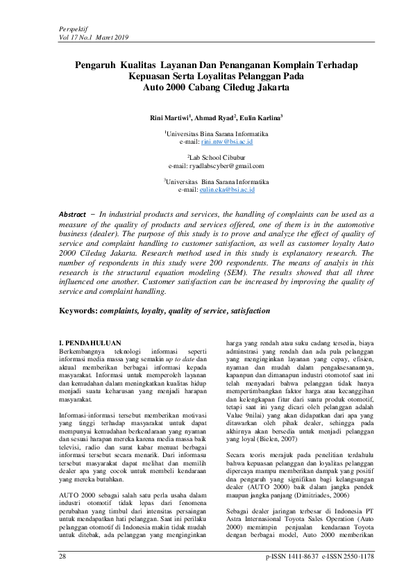 (PDF) Pengaruh Kualitas Layanan Dan Penanganan Komplain Terhadap ...