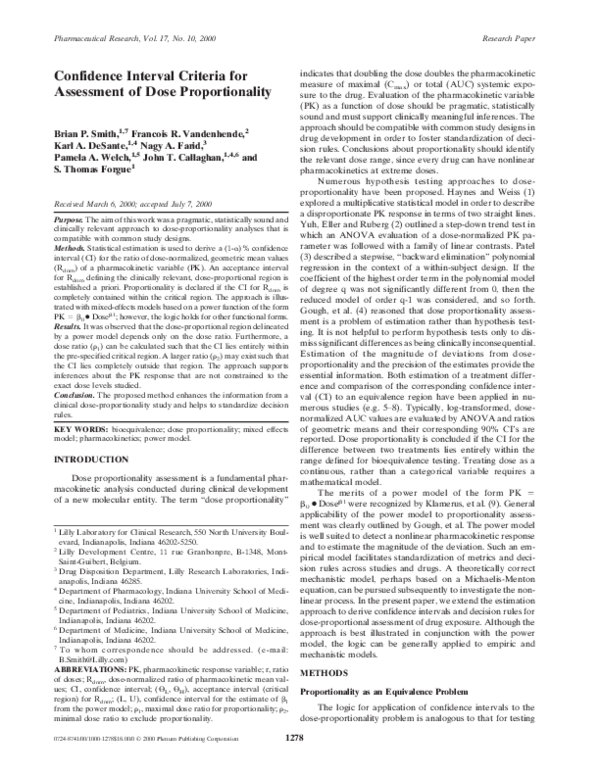 (PDF) Confidence Interval Criteria for Assessment of Dose Proportionality