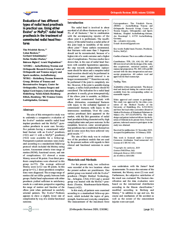 (PDF) Evaluation of two different types of radial head prosthesis in ...