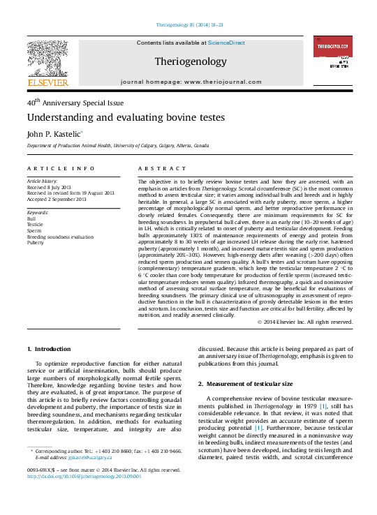 (PDF) Understanding and evaluating bovine testes