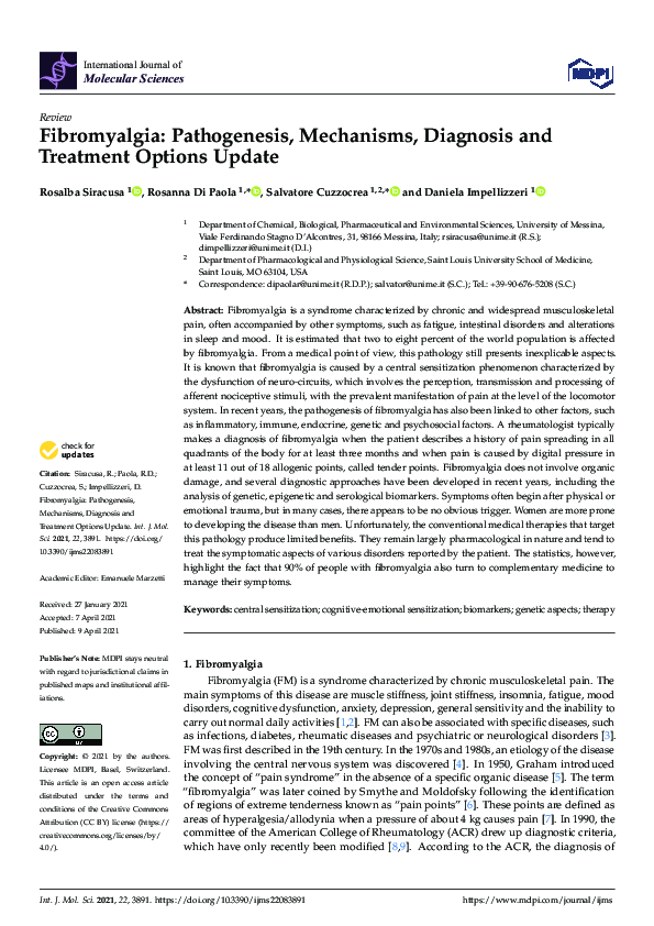 (PDF) Fibromyalgia: Pathogenesis, Mechanisms, Diagnosis and Treatment ...