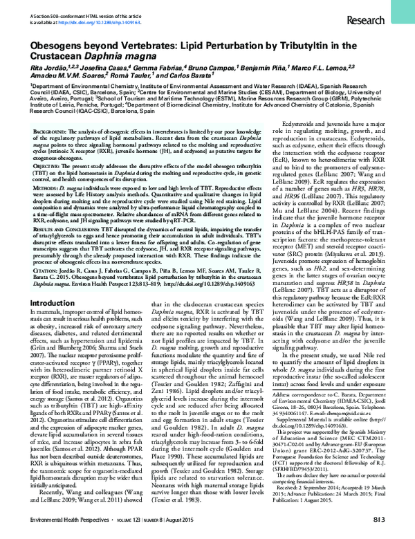 (PDF) Obesogens beyond Vertebrates: Lipid Perturbation by Tributyltin ...