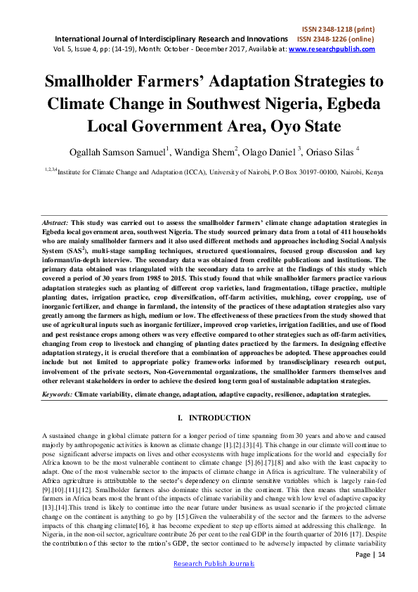 (PDF) Smallholder Farmers' Adaptation Strategies to Climate Change