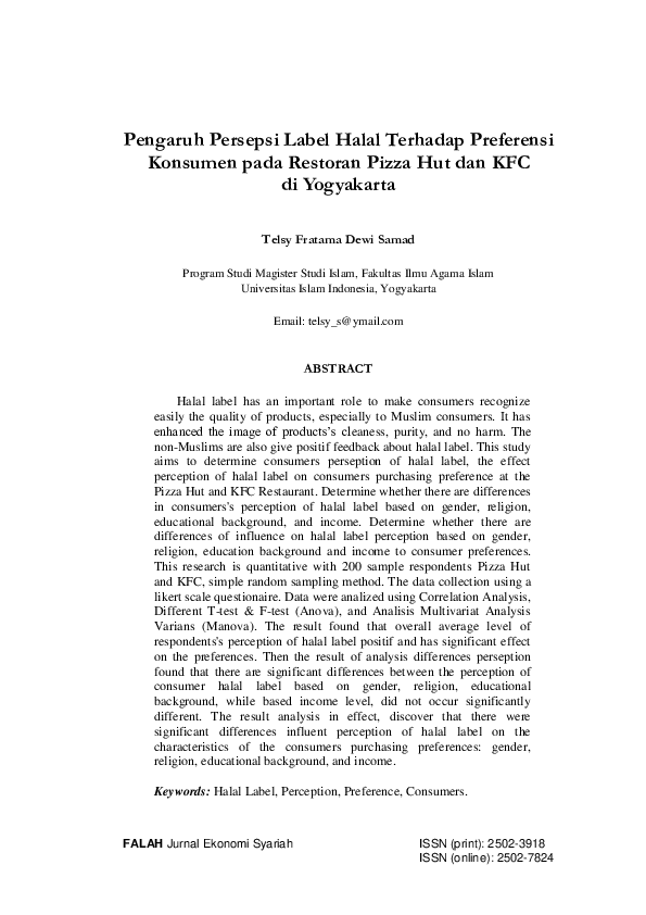 (PDF) Pengaruh Persepsi Label Halal Terhadap Preferensi Konsumen pada ...