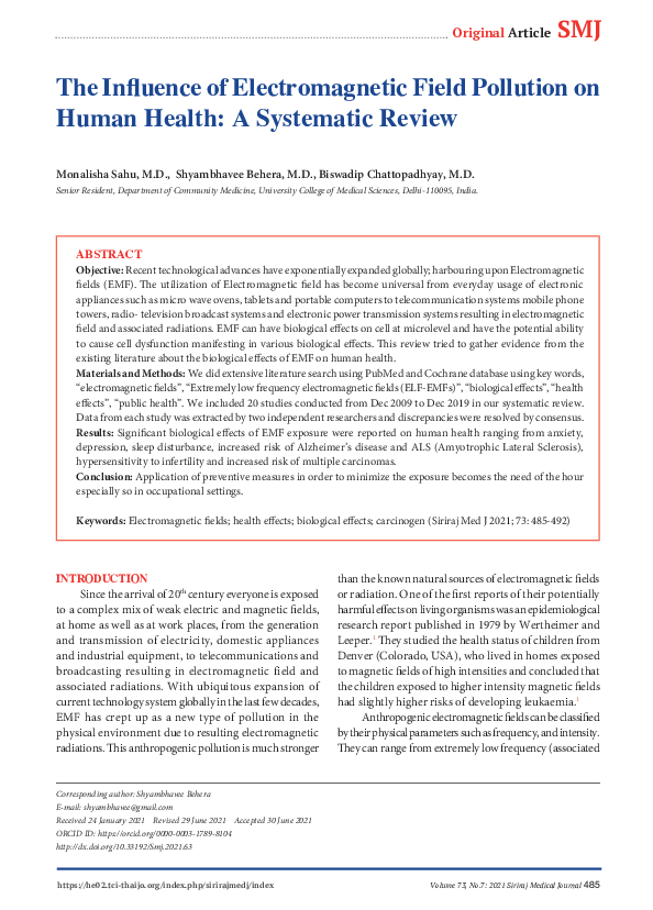 (PDF) The Influence of Electromagnetic Field Pollution on Human Health ...