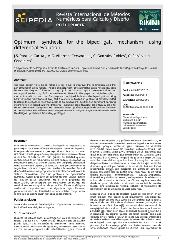 (PDF) Síntesis óptima de un mecanismo para la marcha bípeda utilizando ...