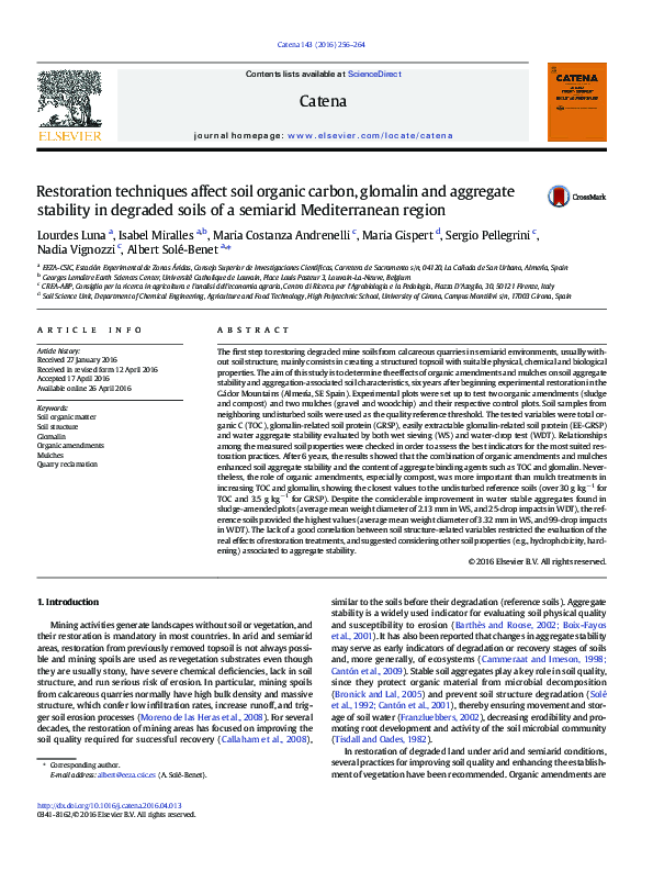(PDF) Restoration techniques affect soil organic carbon, glomalin and ...