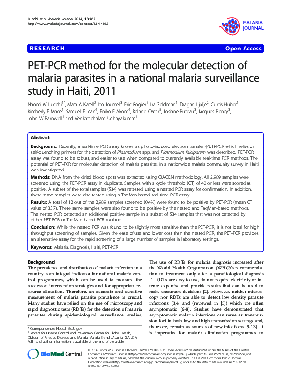 (PDF) PET-PCR method for the molecular detection of malaria parasites ...