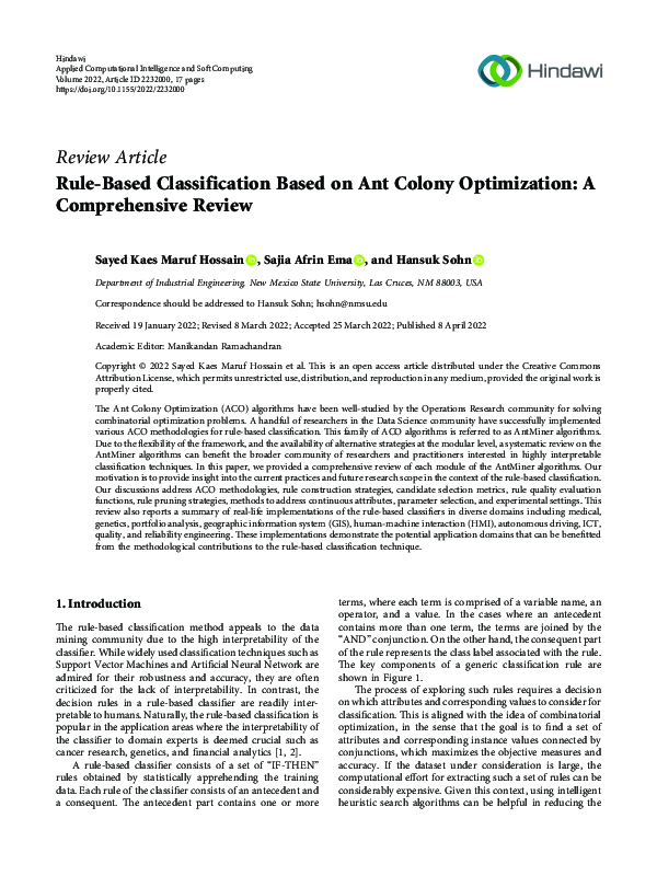 (PDF) Rule-Based Classification Based on Ant Colony Optimization: A Comprehensive Review