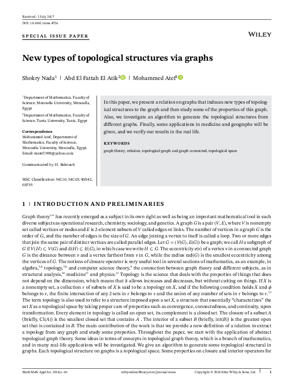 (PDF) New types of topological structures via graphs