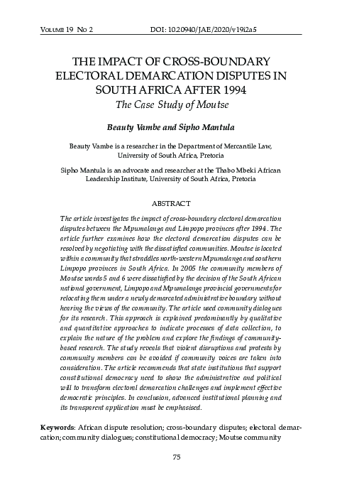 (PDF) The impact of cross-boundary electoral demarcation disputes in ...