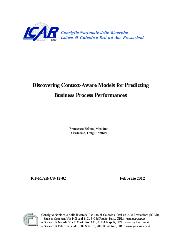 (PDF) Discovering Context-Aware Models for Predicting Business Process Performances