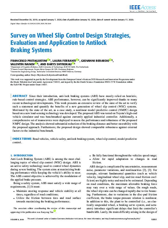 (PDF) Survey on Wheel Slip Control Design Strategies, Evaluation and Application to Antilock ...