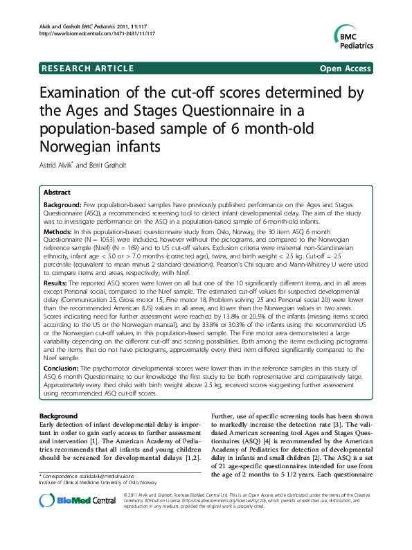 (PDF) Examination of the cut-off scores determined by the Ages and ...