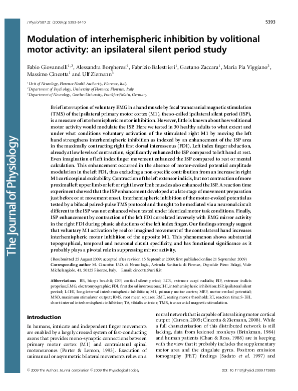 (PDF) Modulation of interhemispheric inhibition by volitional motor activity: an ipsilateral ...