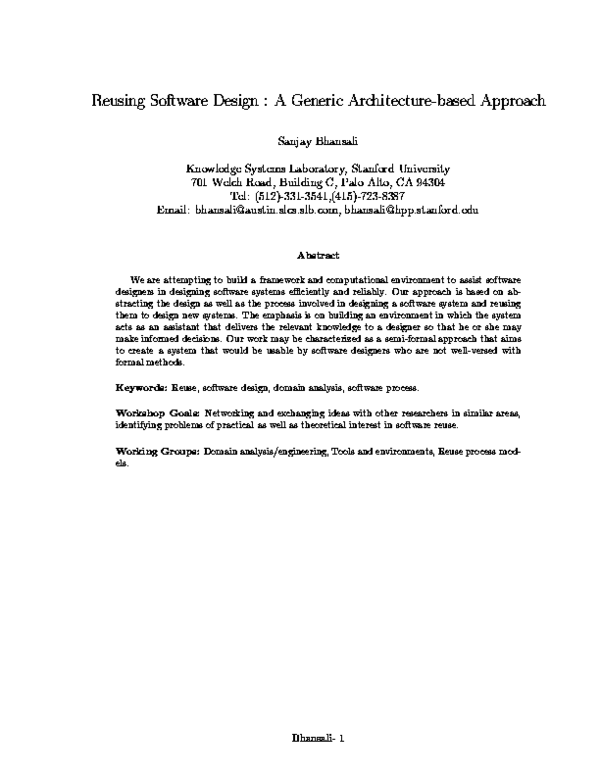(PDF) Reusing Software Design: A Generic Architecture-based Approach