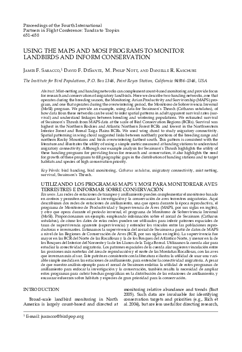 Using the MAPS and MoSI programs to monitor landbirds and inform ...